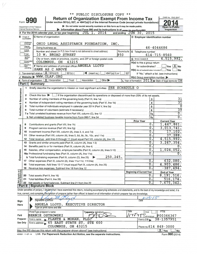 2014 OLAF 990 – Ohio Access to Justice Foundation